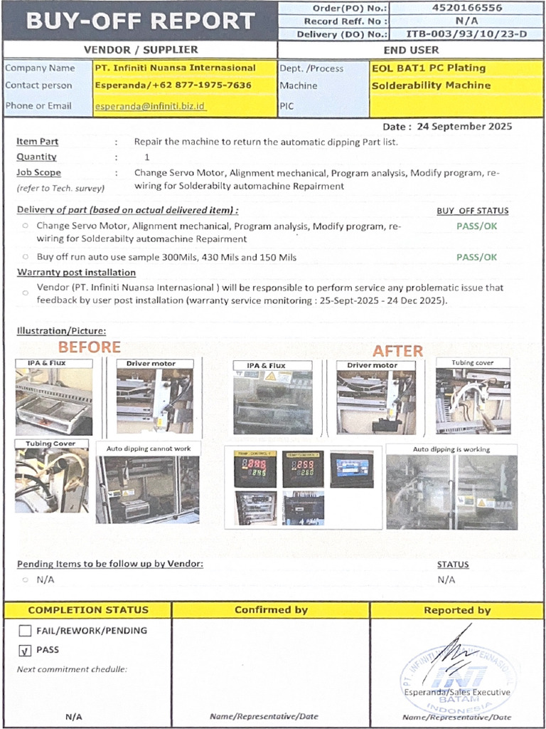 Buy-Off Report Machine Solder | PDF