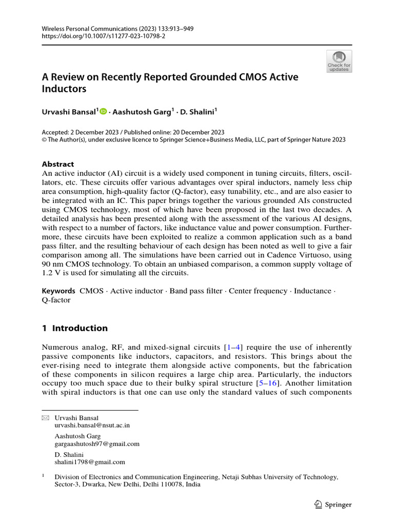 A Review on Recently Reported Grounded CMOS Active Inductors | PDF ...