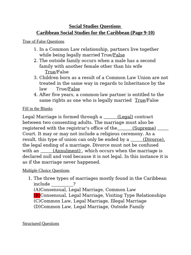 Caribbean Social Studies Marriage Concepts | PDF