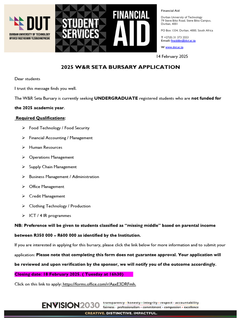 2025 WR Seta Bursary Application | PDF