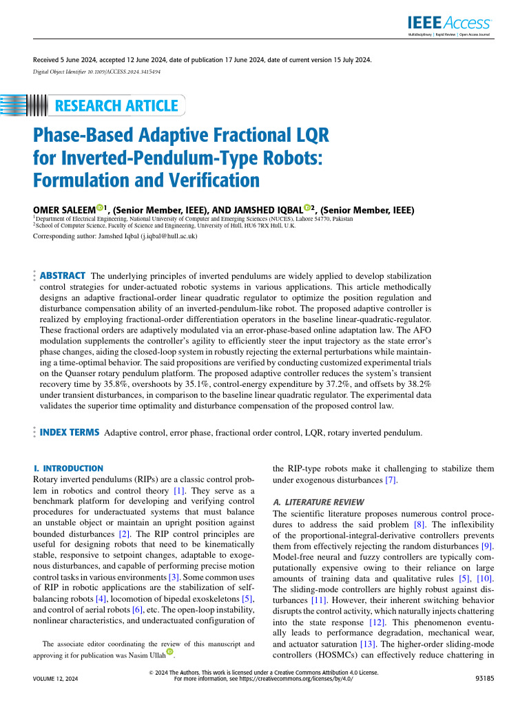 Phase-Based Adaptive Fractional LQR For Inverted-Pendulum-Type Robots Formulation and ...