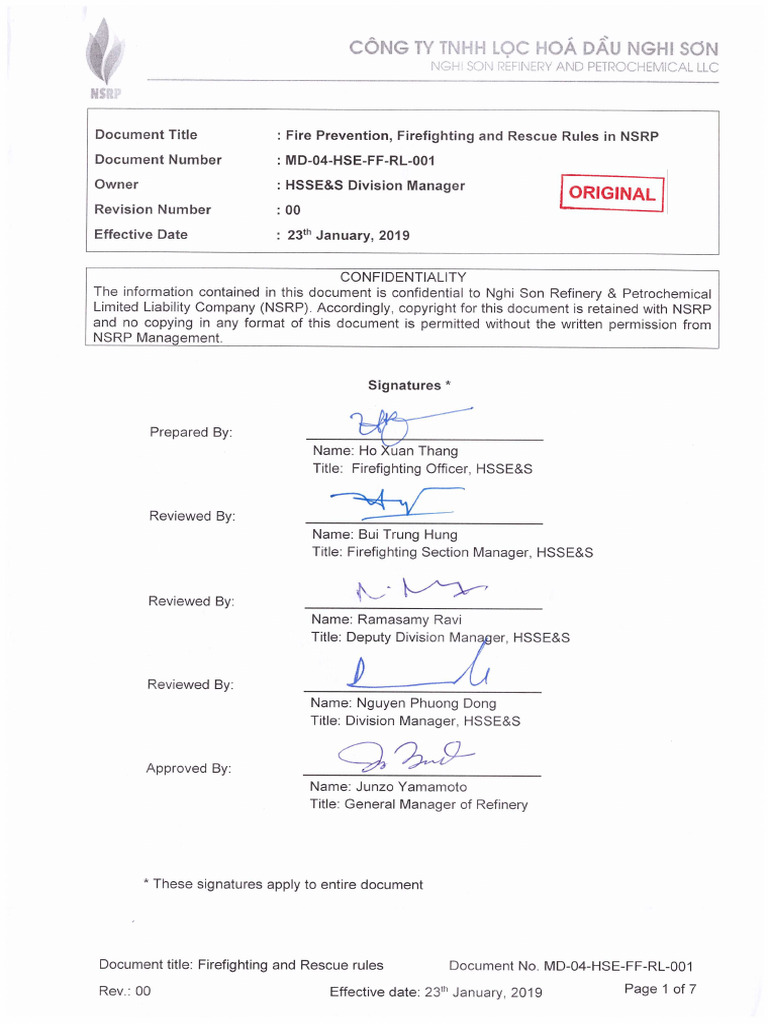 MD-04-HSE-FF-RL-001 Rev.00 Fire Prevention Firefighting and Rescue Rules in NSRP | PDF