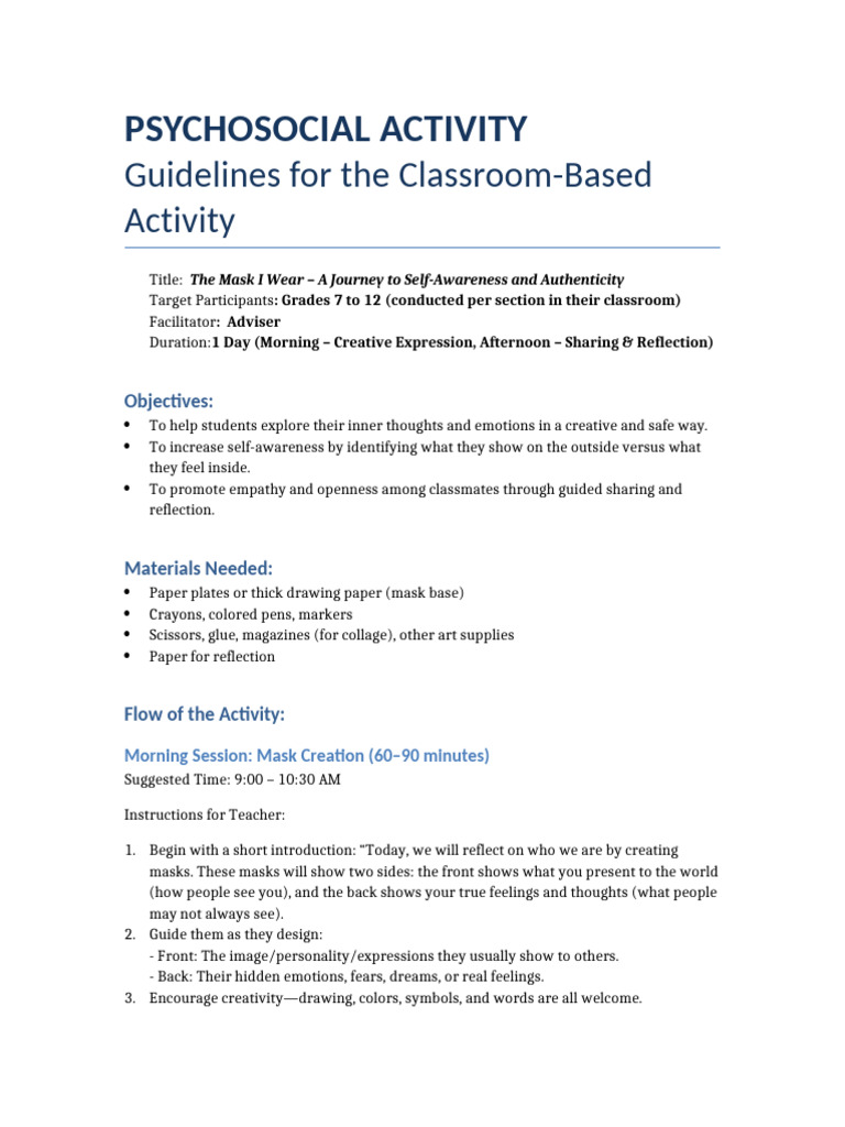 The Mask I Wear Guidelines-1 | PDF | Psychological Concepts | Psychology