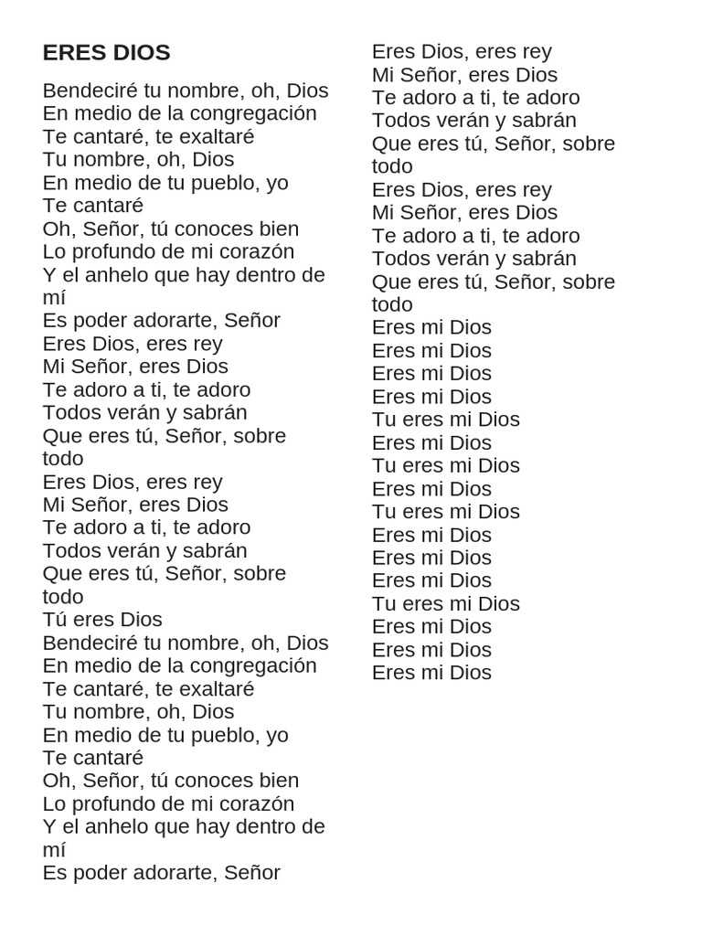 Letra de "Eres Dios" | PDF | Cristo (título)