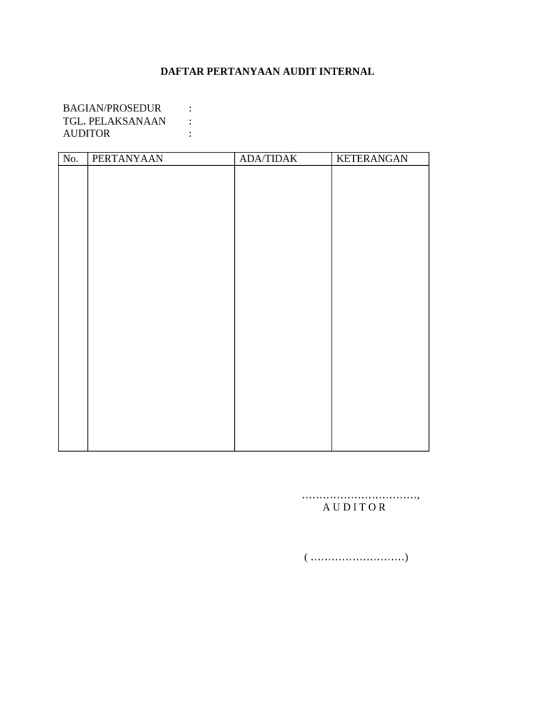 Daftar Pertanyaan Audit Internal | PDF