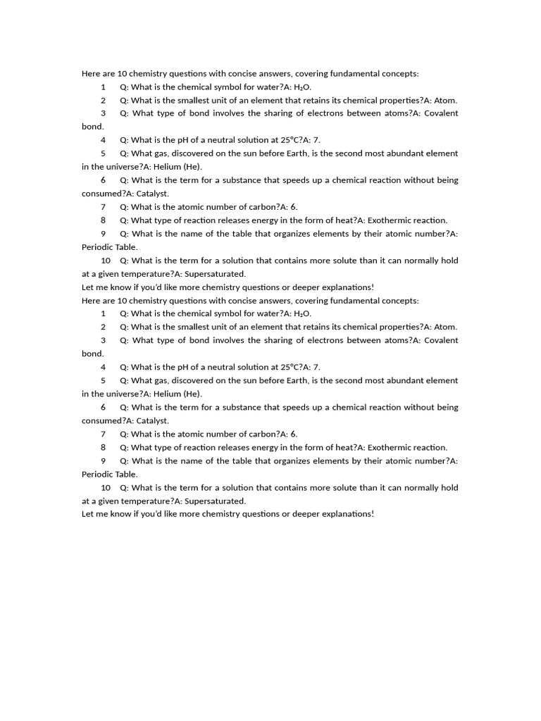 10 Essential Chemistry Questions & Answers | PDF