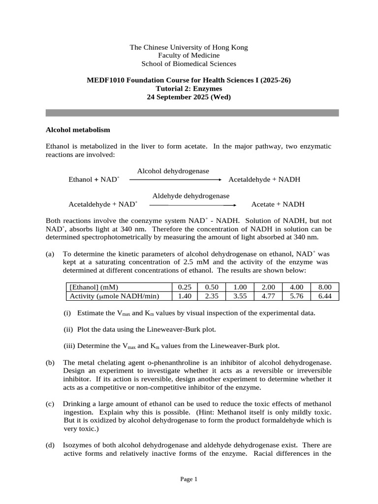 MEDF1010 (25 - 26) - Enzymes - (Student) Prof Albert Cheung | PDF ...