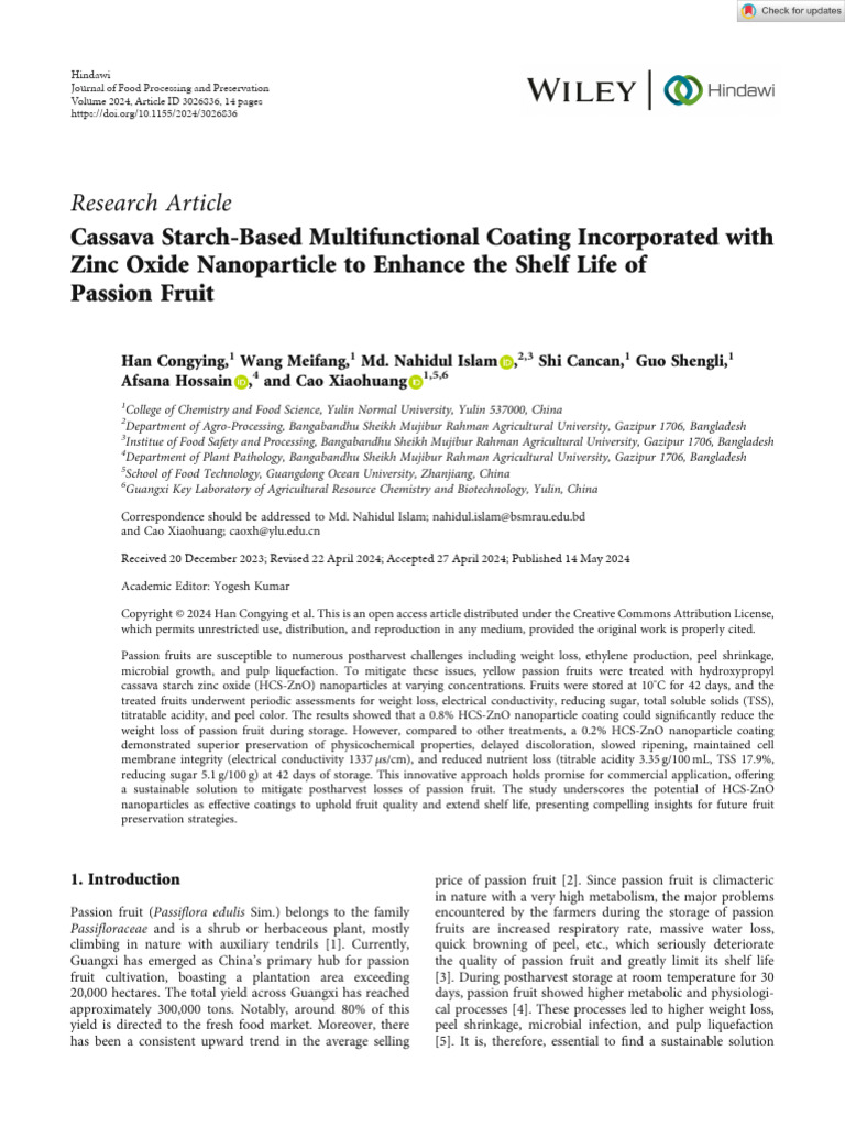 Cassava Starch-Based Multifunctional Coating Incorporated With Zinc ...