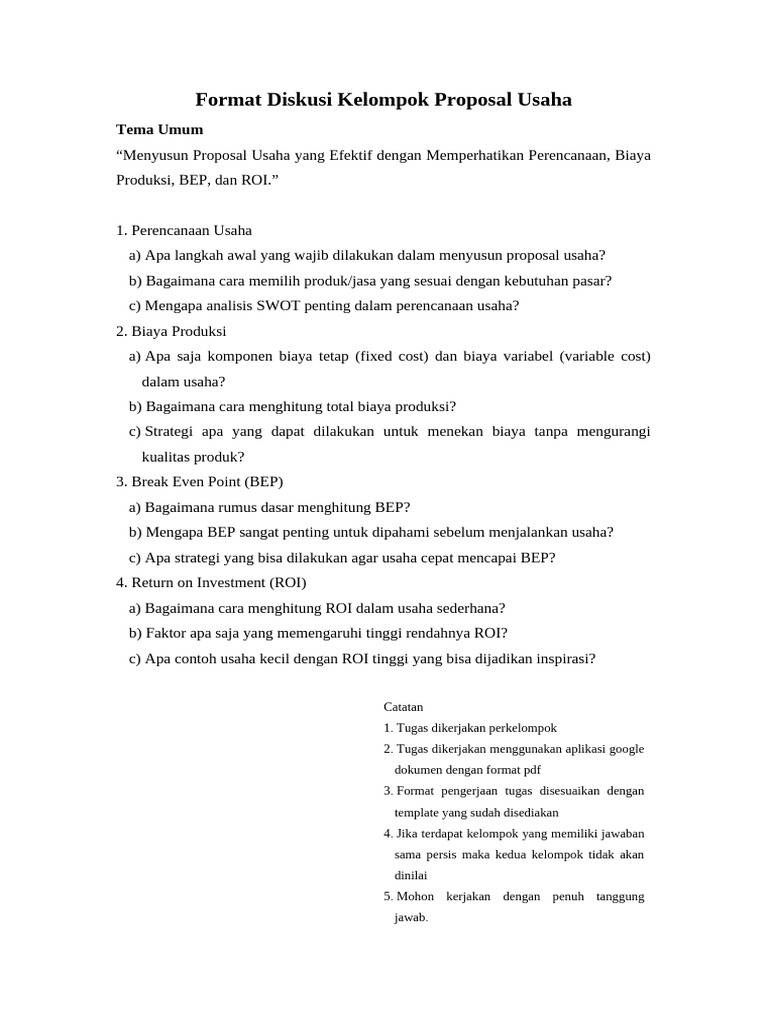 Format Diskusi Kelompok Proposal Usaha Ishak Ripan | PDF