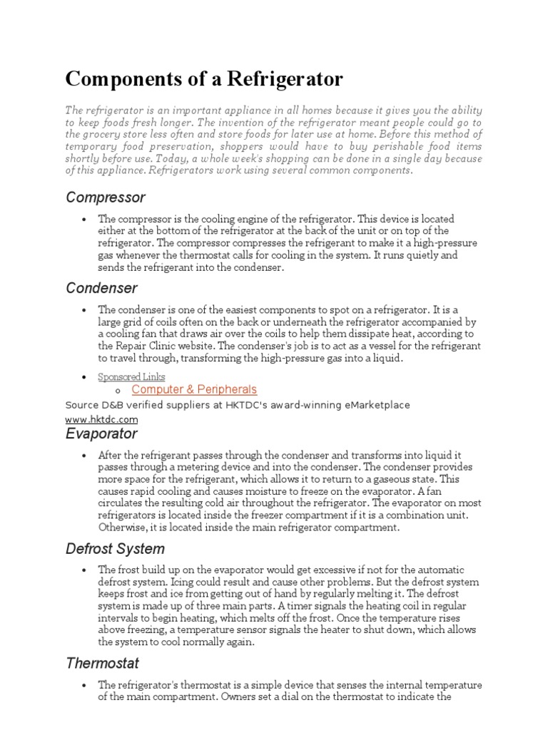 Components of A Refrigerator | PDF | Refrigerator | Air Conditioning