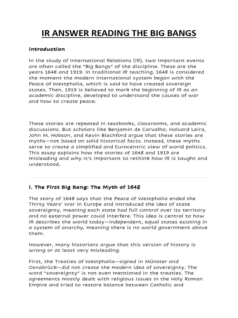 Ir Answer Reading The Big Bangs | PDF | International Relations ...