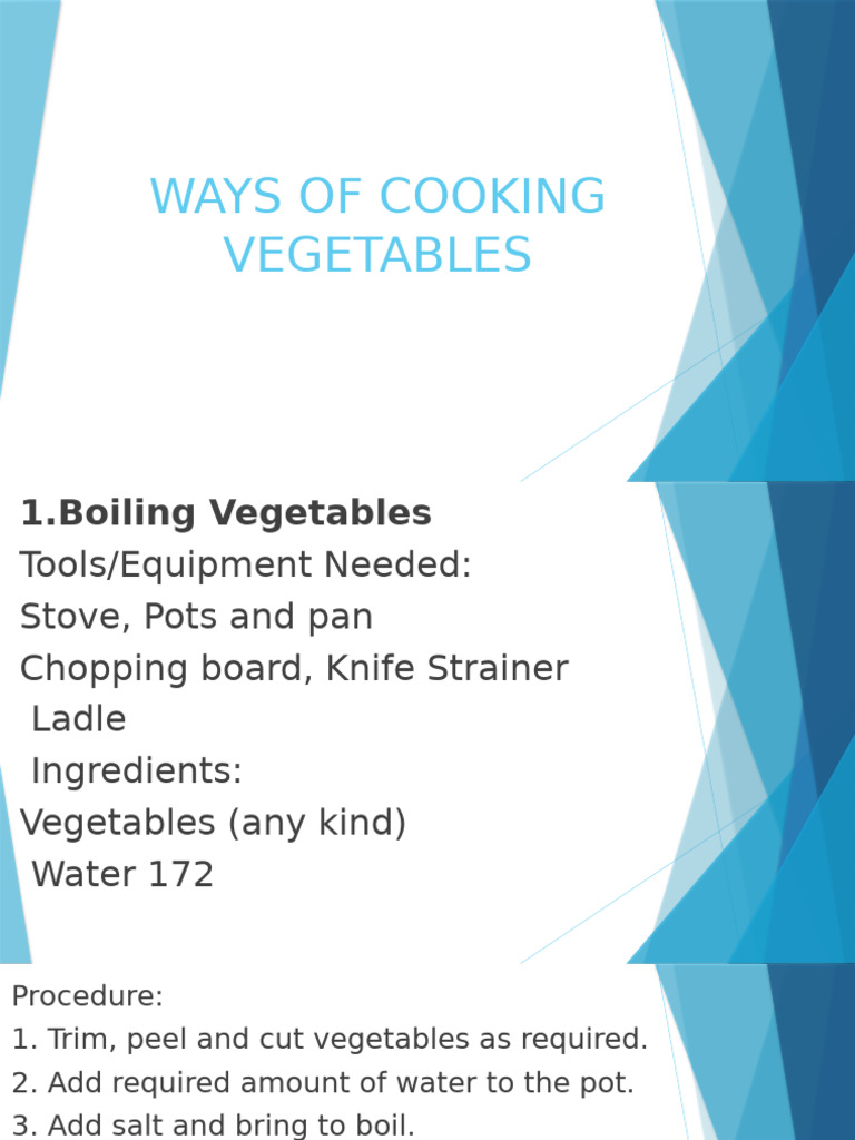 Boiling and Steaming Vegetable Dishes | PDF