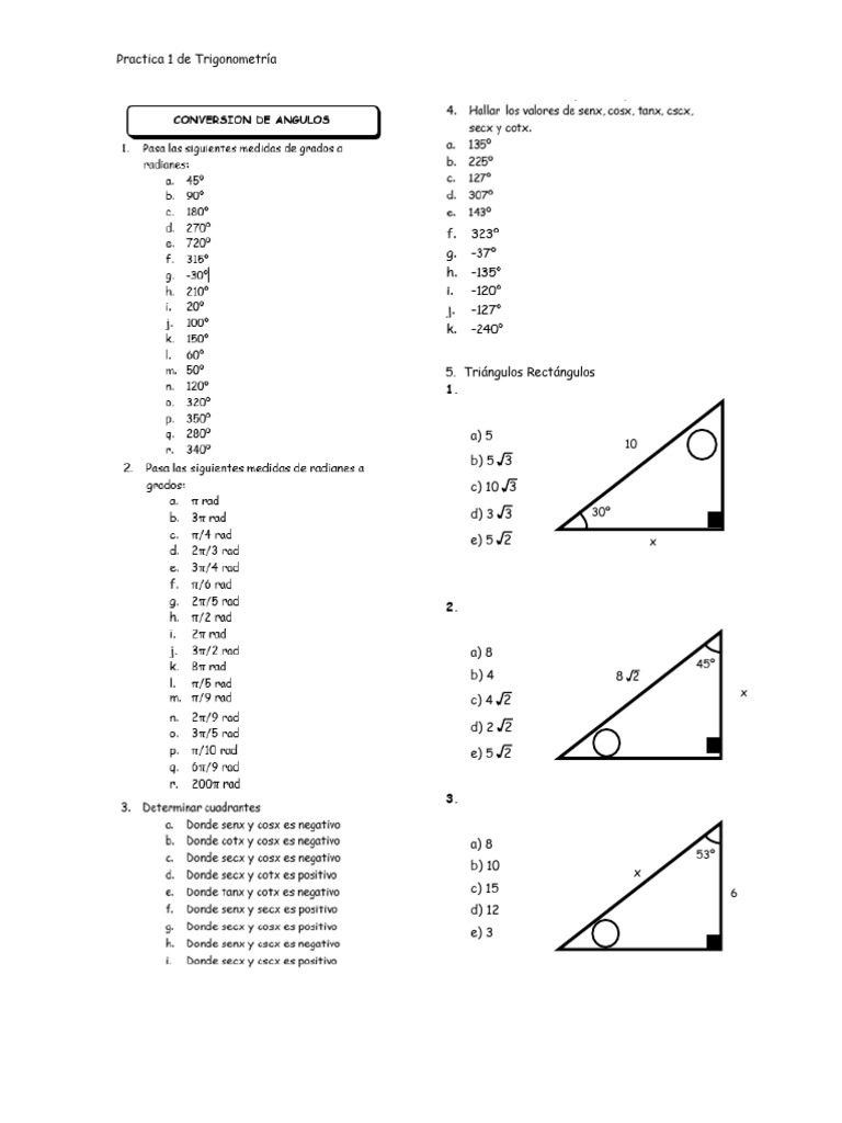 Practica 1 de Trigonometria | PDF | Análisis complejo | Geometría