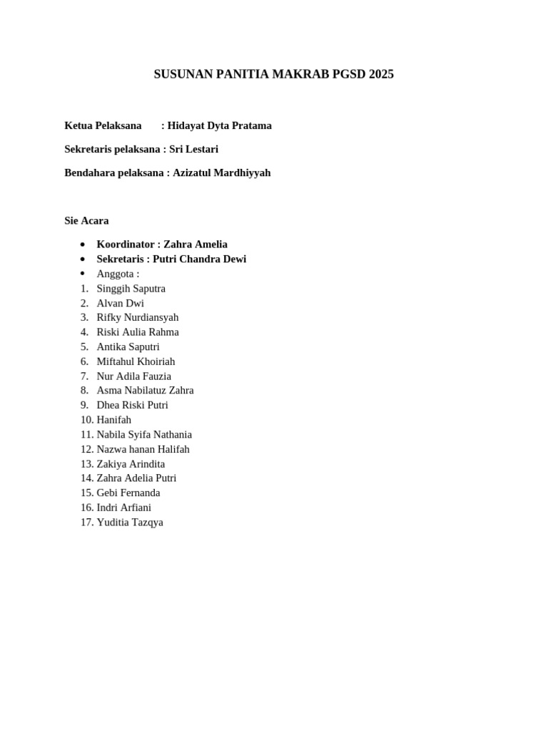 Susunan Panitia Makrab PGSD 2025 | PDF