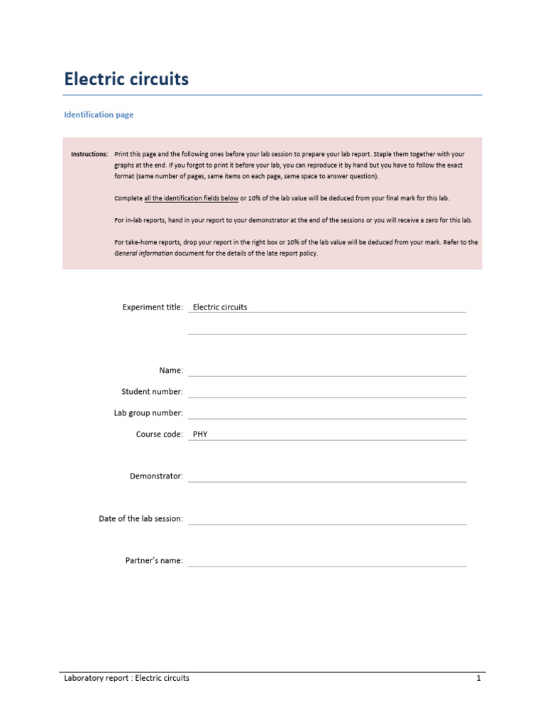 Electric Circuits Lab Report Guide | PDF | Series And Parallel Circuits ...