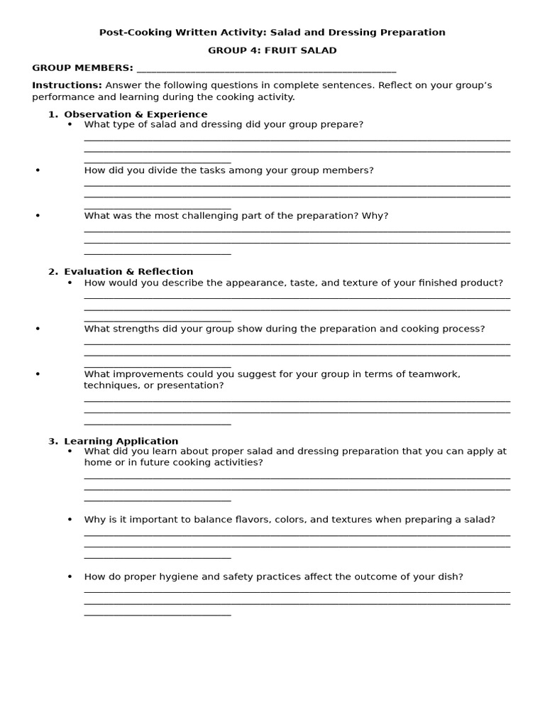 Post Written Activity Cooking | PDF | Cooking