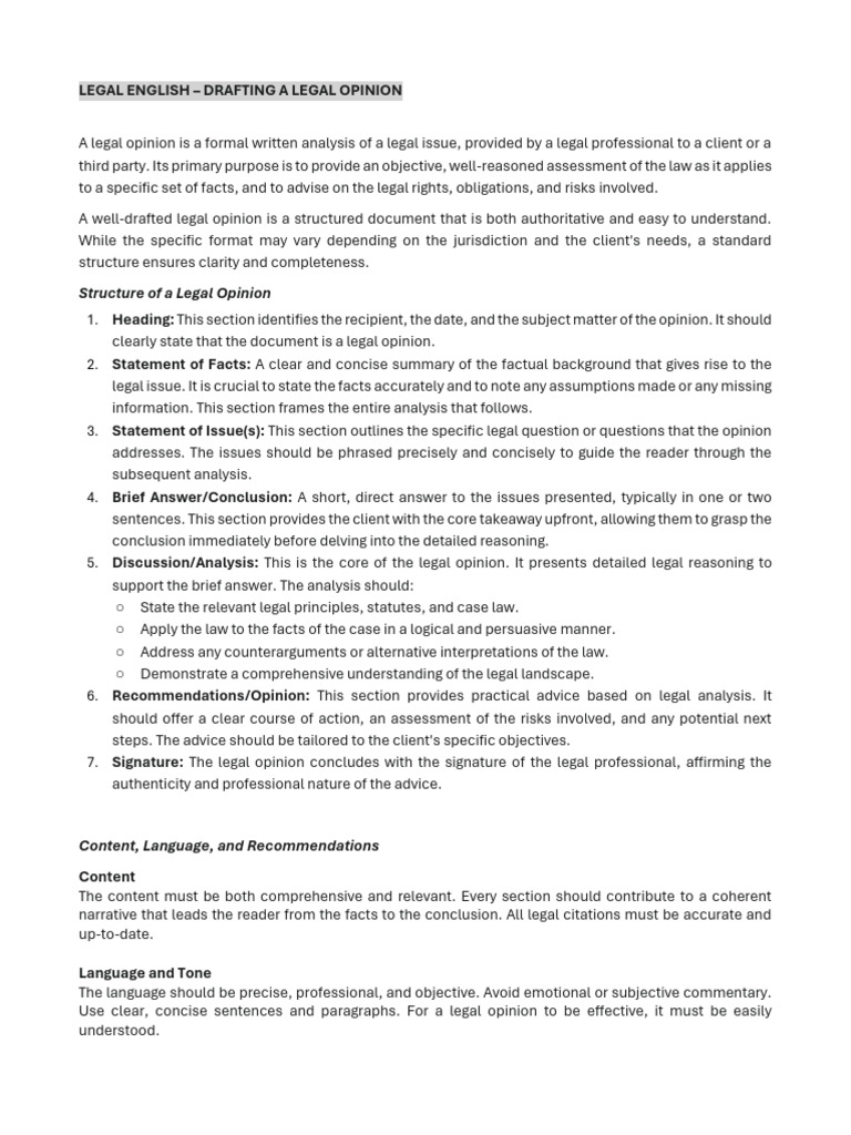Legal English - Drafting A Legal Opinion | PDF | Opinion | Citation