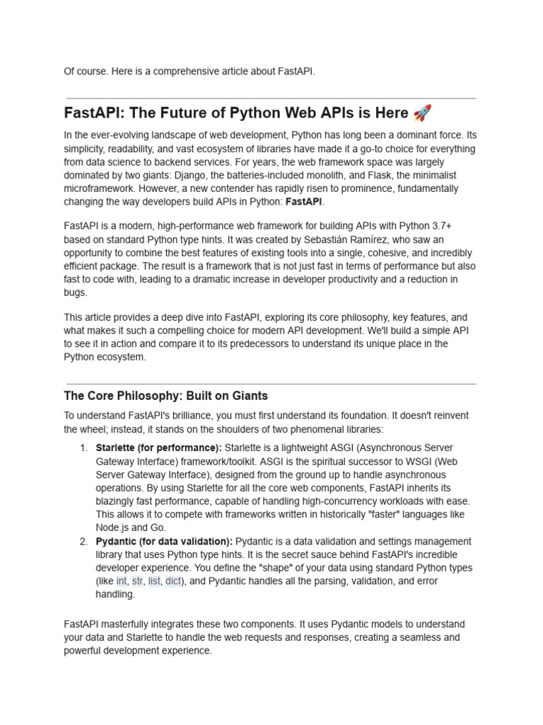 Fast API Web Framework Python | PDF | Python (Programming Language ...