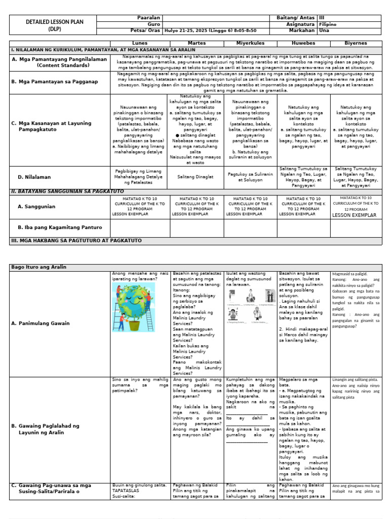 DLL Filipino g3 w6 Newtemplate | PDF