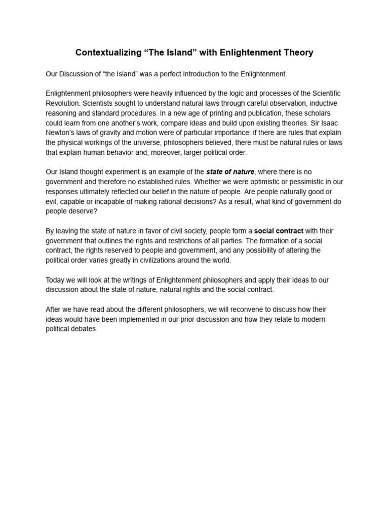Enlightenment Theory and "The Island" | PDF | Age Of Enlightenment ...