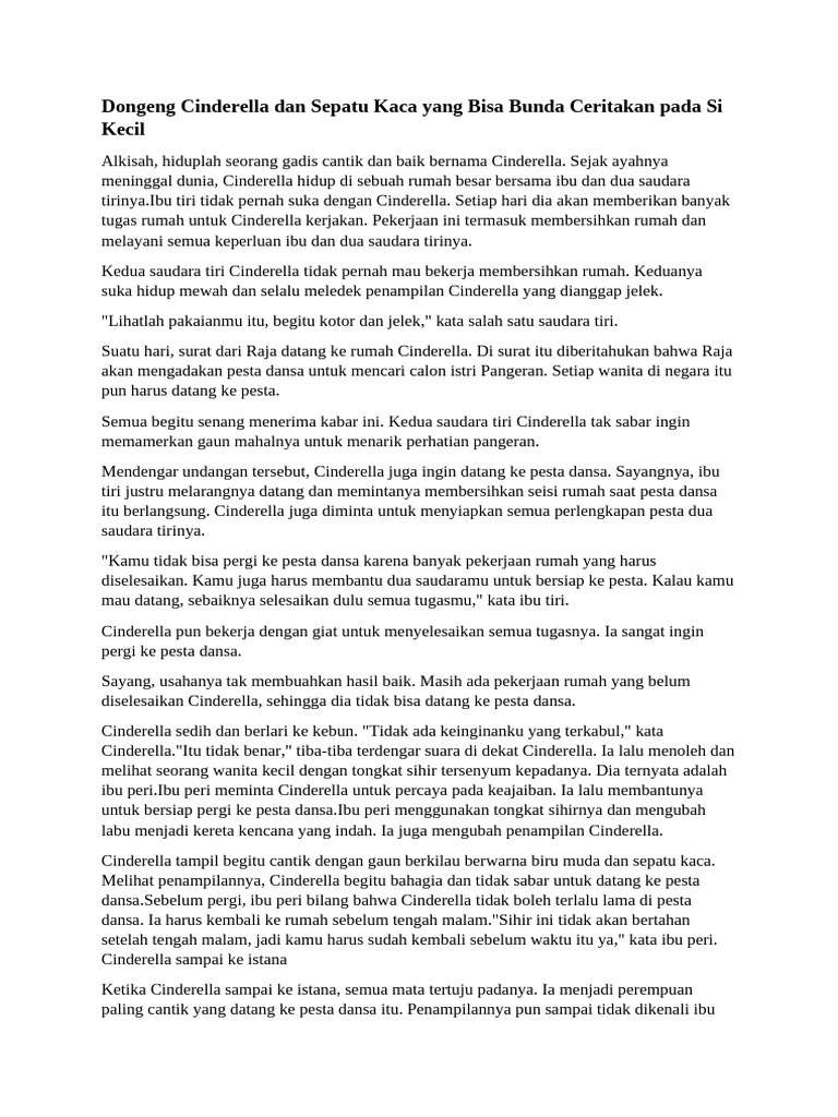 Dongeng Cinderella Dan Sepatu Kaca Yang Bisa Bunda Ceritakan Pada Si Kecil | PDF
