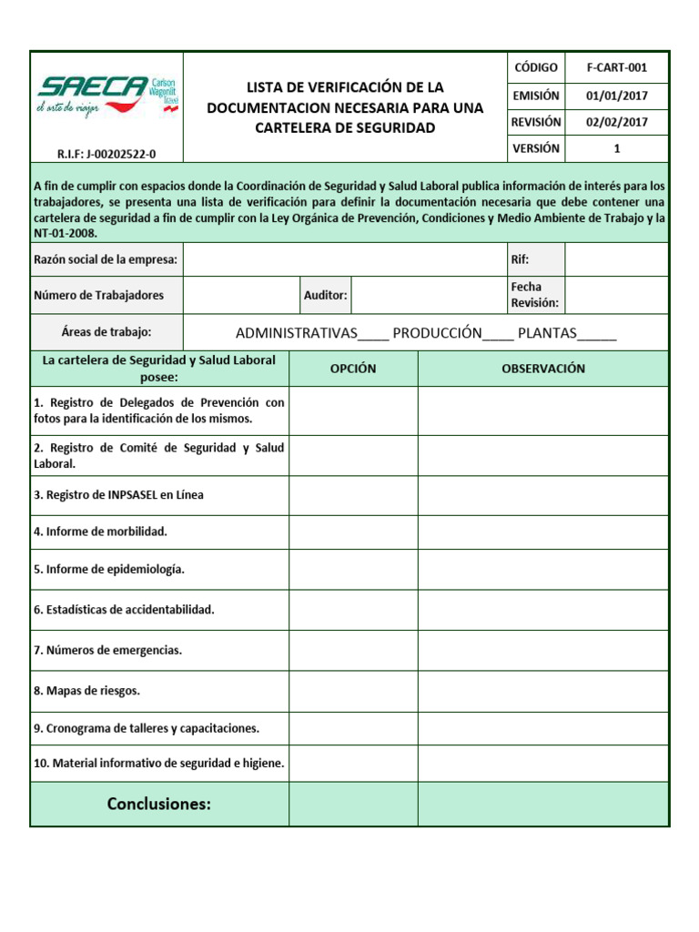For-02 - Saeca - Revisión de Cartelera de Seguridad. | PDF