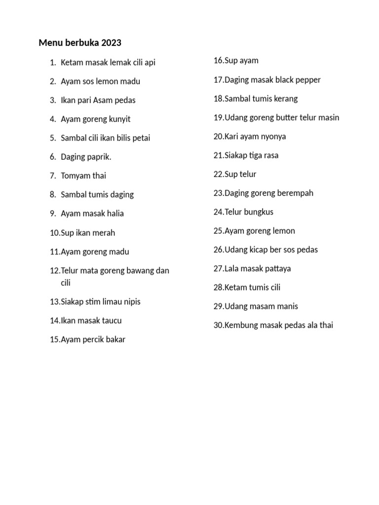 Menu Berbuka 2023 | PDF