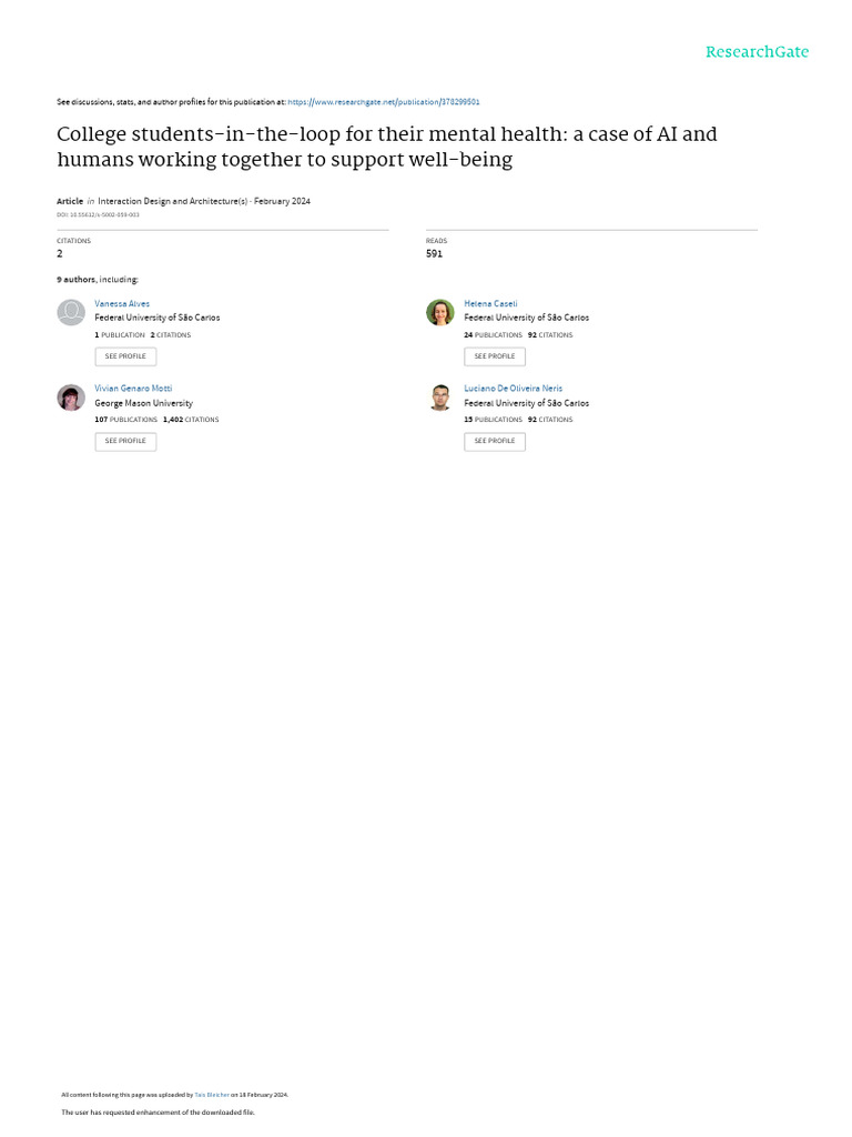 College Students in The Loop For Their Mental Health A Case of AI and ...