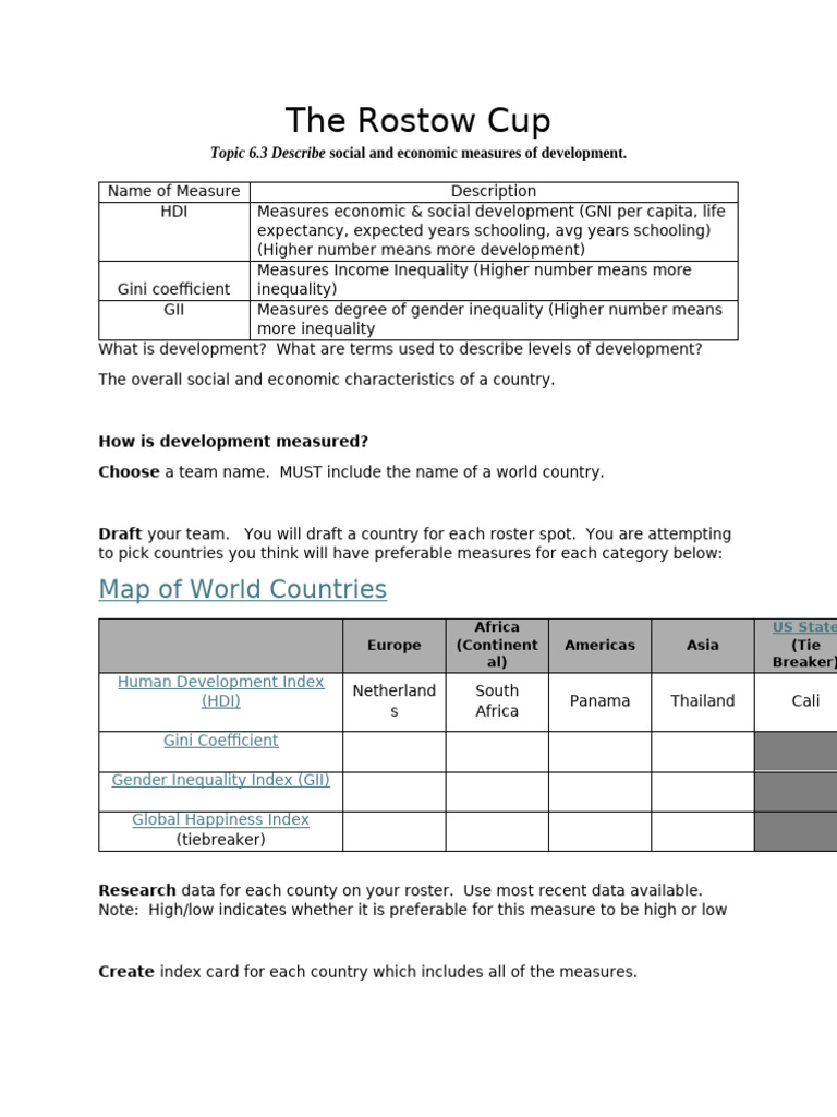 Rostow Cup Development Measures Guide | PDF | Economic Inequality ...