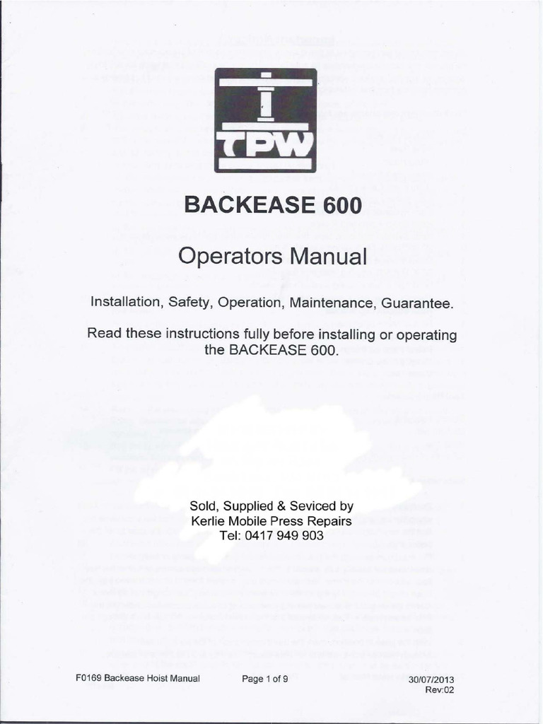 Back Ease Crane Manual | PDF