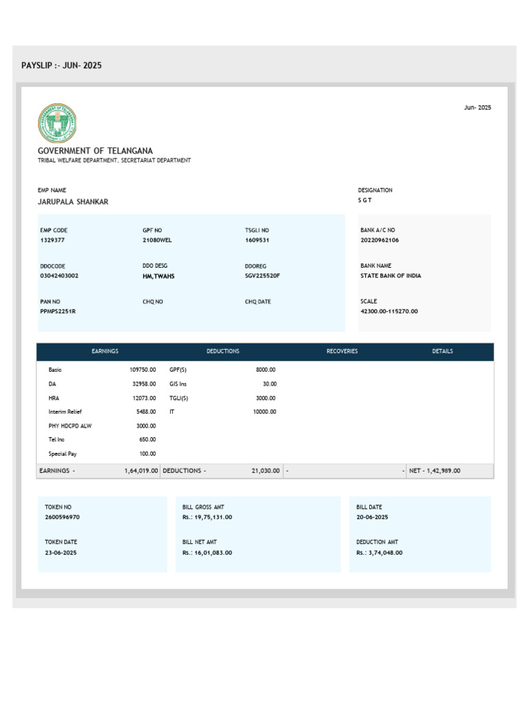 Employee Payslip June - IFMIS | PDF