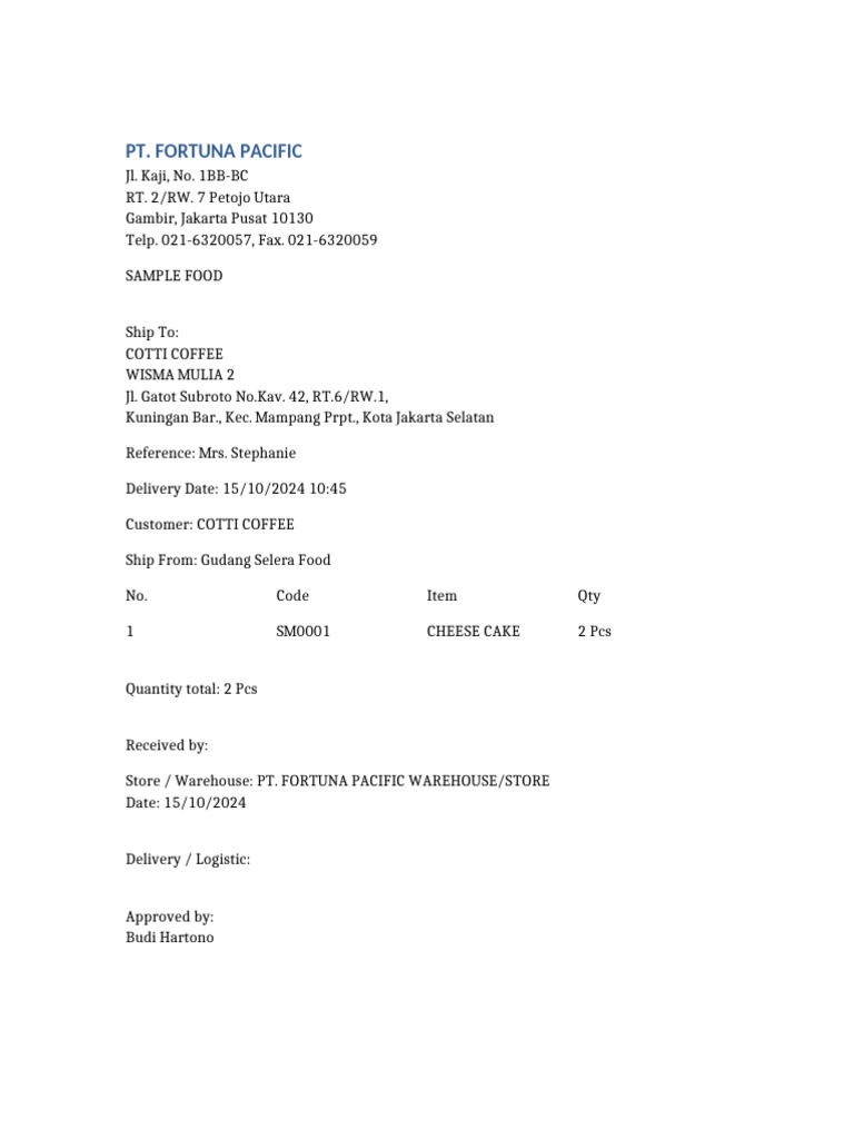 Delivery Order Sample Food | PDF