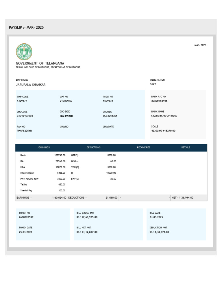 Employee Payslip Mar - IFMIS | PDF