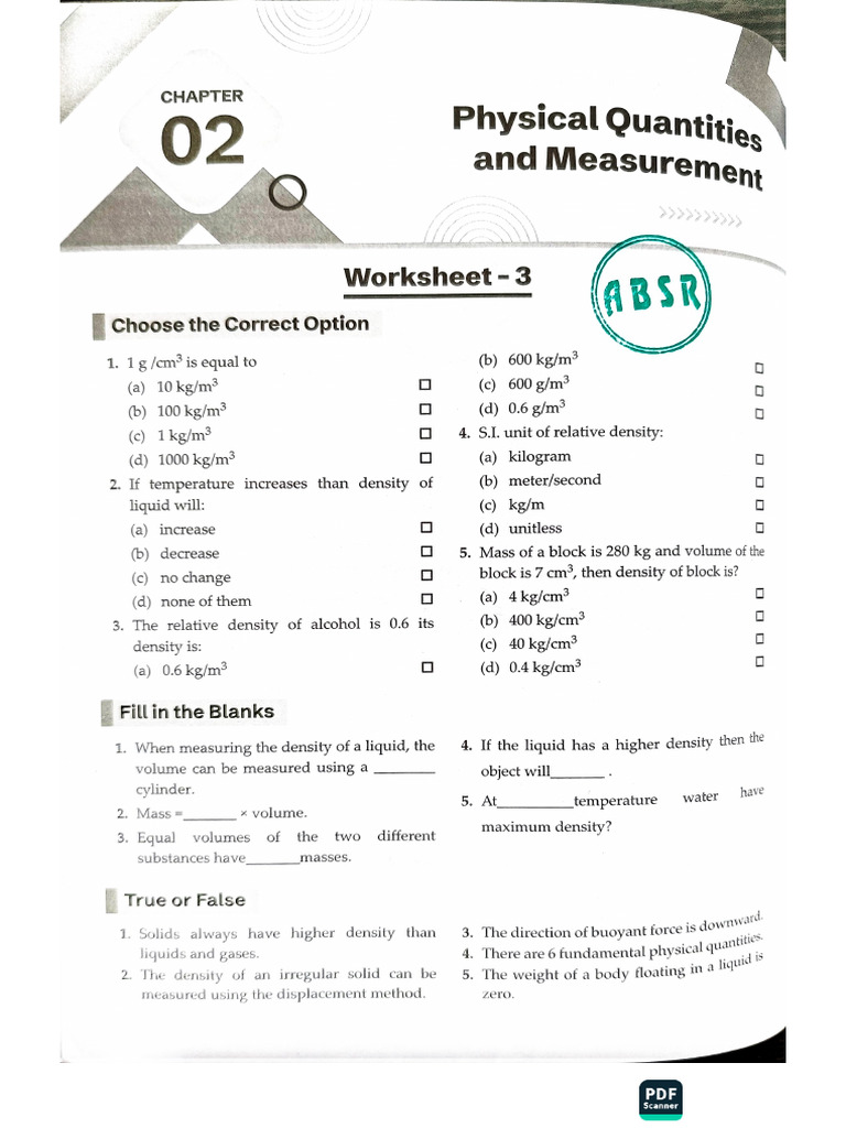 8 Phy Tablet Physical Quantity Worksheet 3 , 4 | PDF