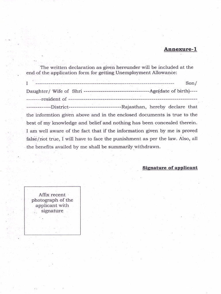 Self Declaration for Unemployment Allowance | PDF