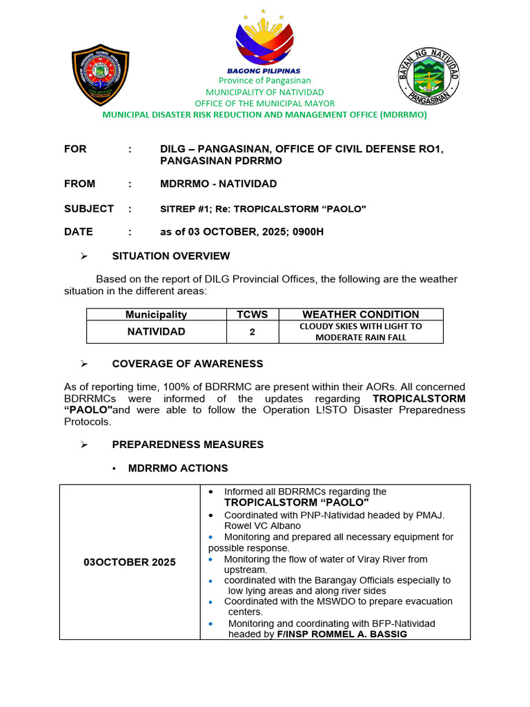 Sitrep 1 Re Tropical Storm Paolo | PDF | Natural Hazards | Tropical Cyclones