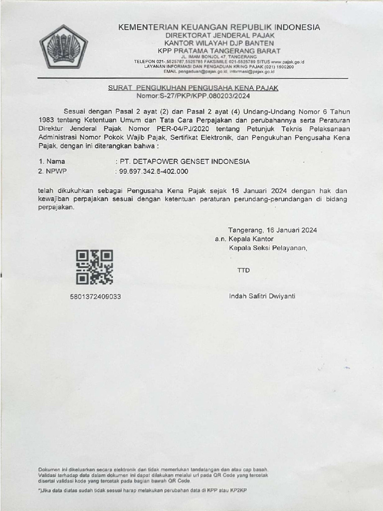 Surat Pengukuhan PKP | PDF