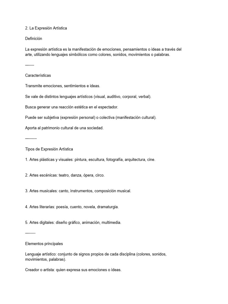 Expresión Artística y Creativa: Definición y Tipos | PDF | Creatividad ...