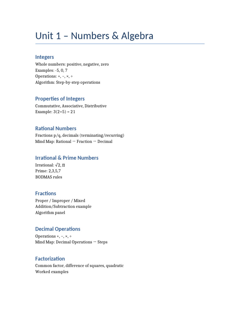 Unit 1 Numbers Algebra Tute | PDF