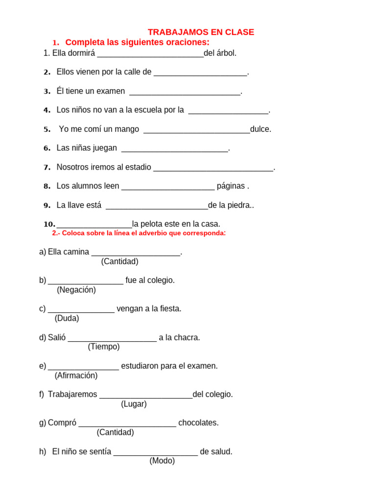 Ejercicios de Adverbios en Clase | PDF | Adverbio | Sintaxis
