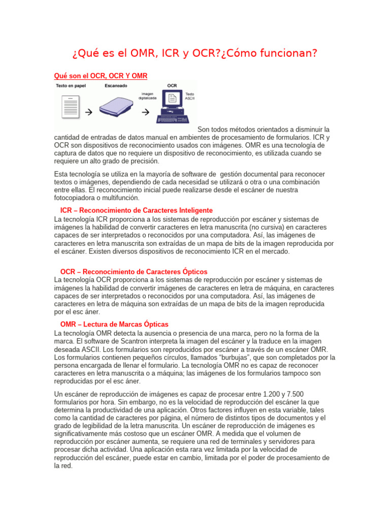OCR, ICR y OMR 1 | PDF | Reconocimiento óptico de caracteres | Escáner ...