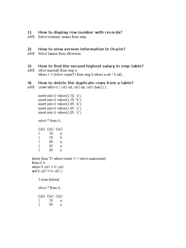 Interview Questions | Download Free PDF | Pl/Sql | Sql