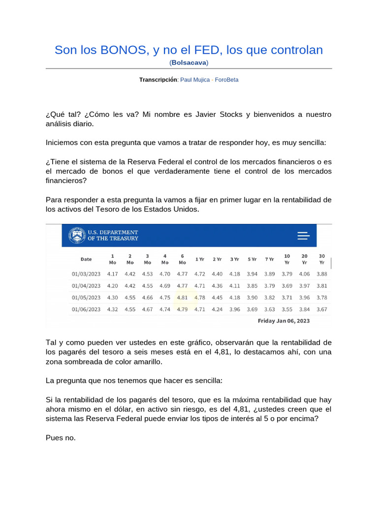 Son Los BONOS, y No El FED, Los Que Controlan | PDF | Reserva Federal ...