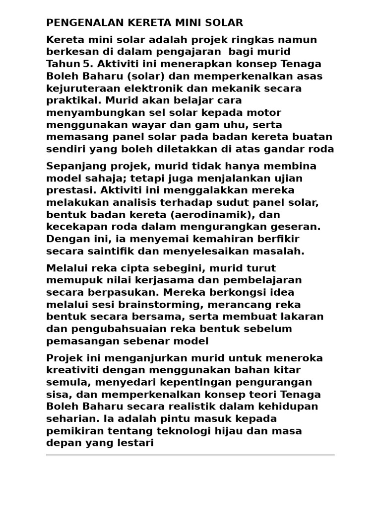 Kereta Mini Solar untuk Tahun 5 | PDF