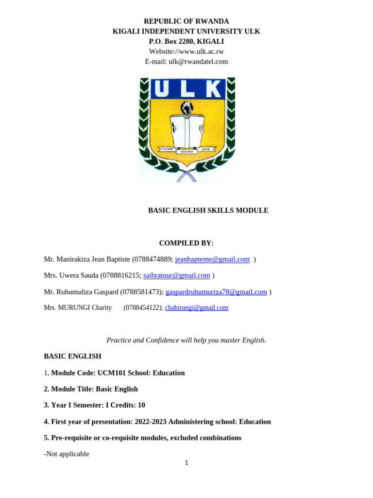 Basic English Skills Module | PDF | English Language | Question