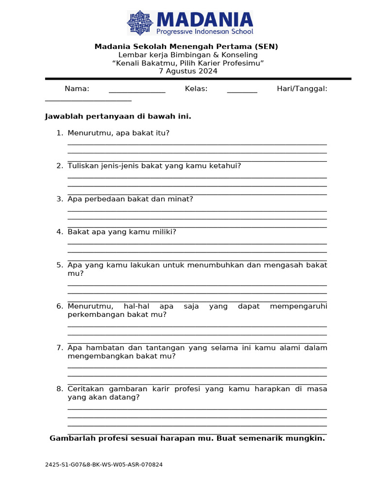 Kenali Bakat dan Karier di SMP Madania | PDF