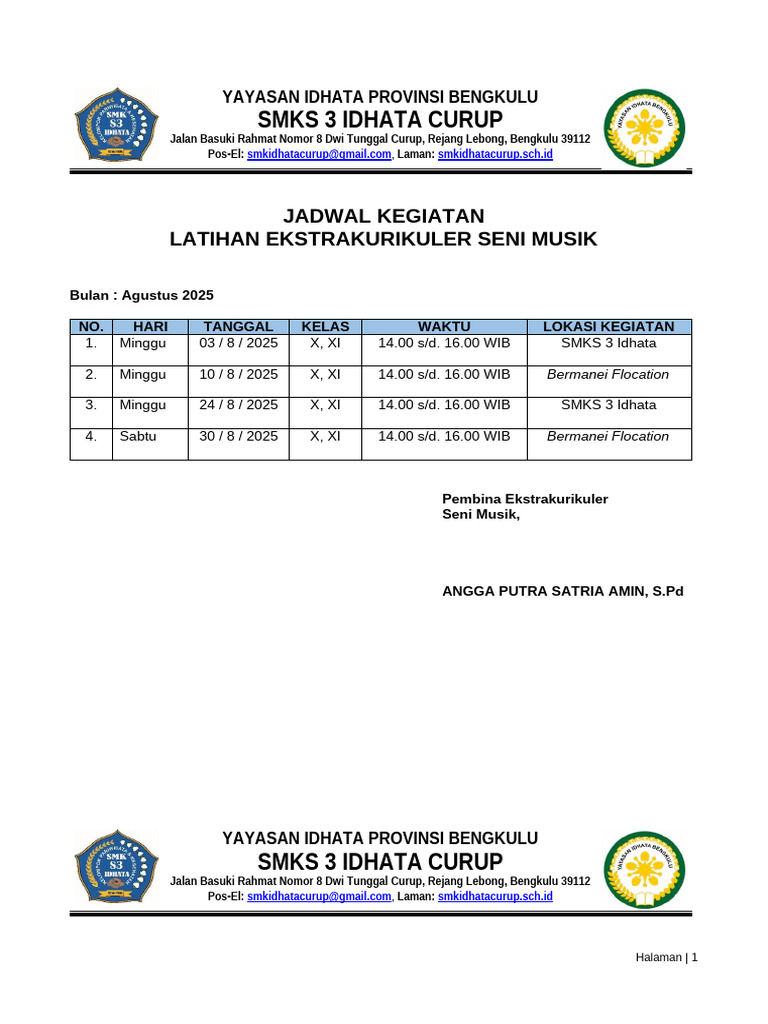 SPJ Eskul Seni Musik - Agustus 2025 | PDF