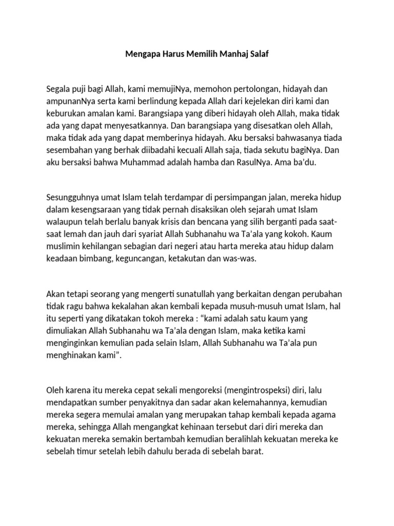 Manhaj Salaf: Solusi Umat Islam Saat Ini | PDF