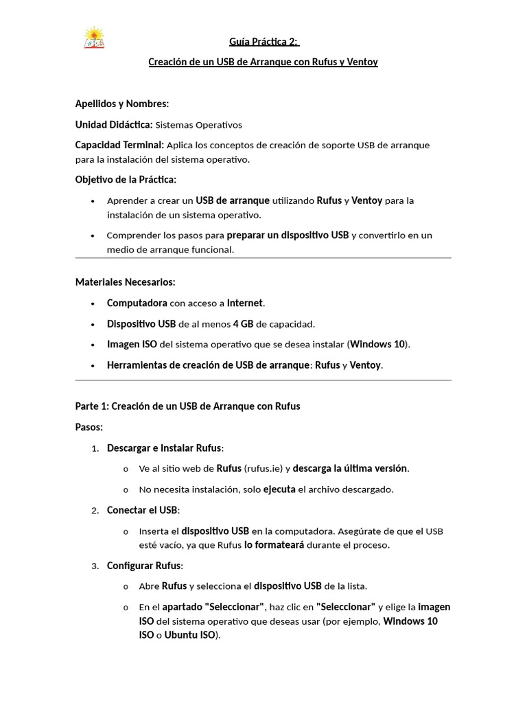 Guía Práctica 2 - Creacion de Usb de Arranque Con Rufus y Ventoy | PDF ...