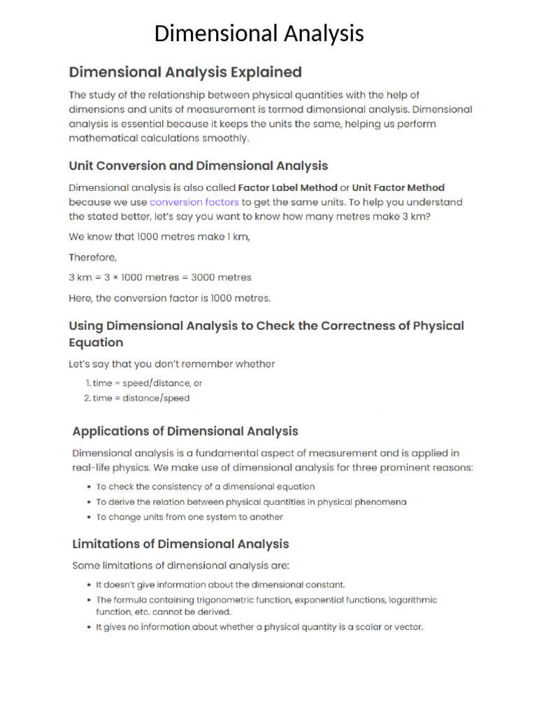 Dimensional Analysis Hands Out Paper | PDF